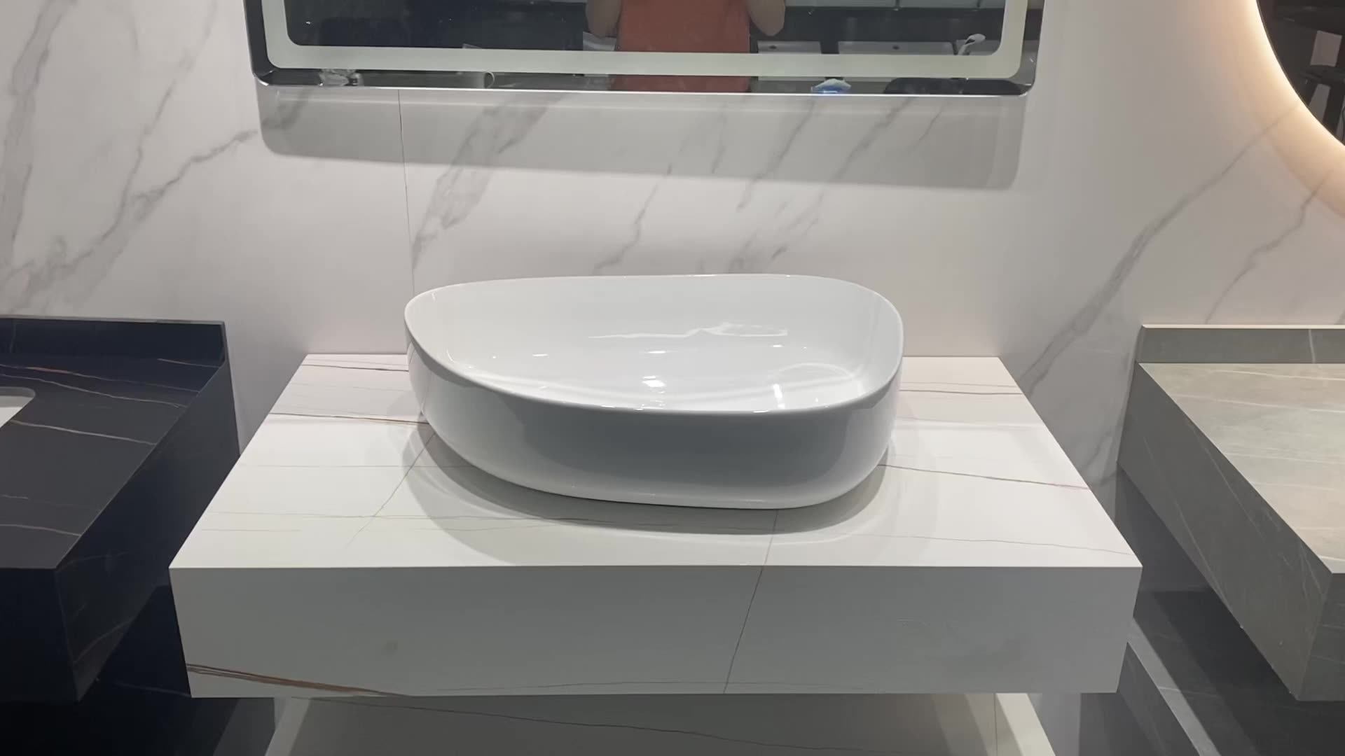 2 Layer Slate Rock Wall Mounted Lavabos Ceramic Vanity Top Wash Basin ...