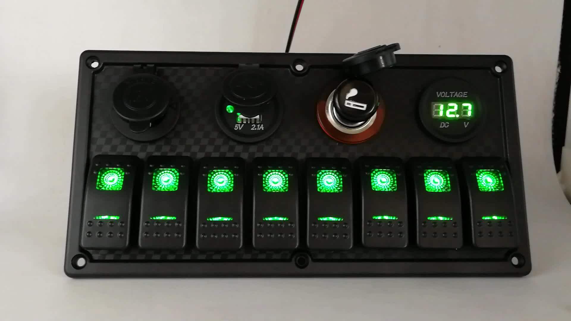 Marine 12v Green Led Light 8 Way Switch Panel - Buy 8 Way Switch Panel ...