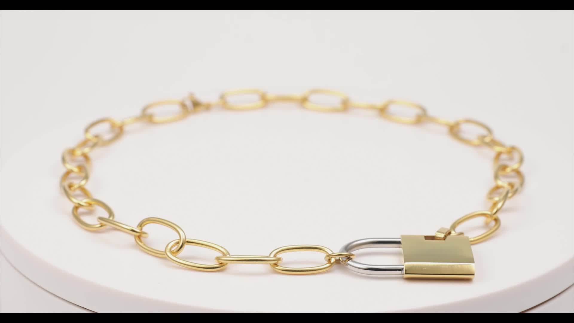 Big Lock Link Chain Choker Necklace Women Gold Color Stainless Steel ...