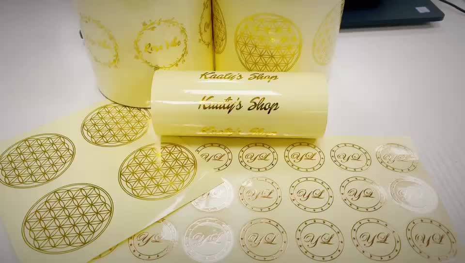 Custom Die Cut Clear Logo Sticker Metallic Sticker Hot Stamping Gold ...