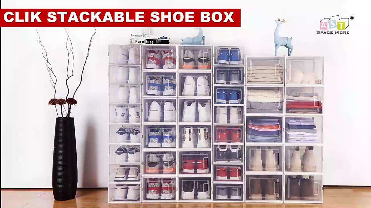 12 Pack Large Clear Plastic Shoe Storage Foldable Sneaker Storage Fit ...