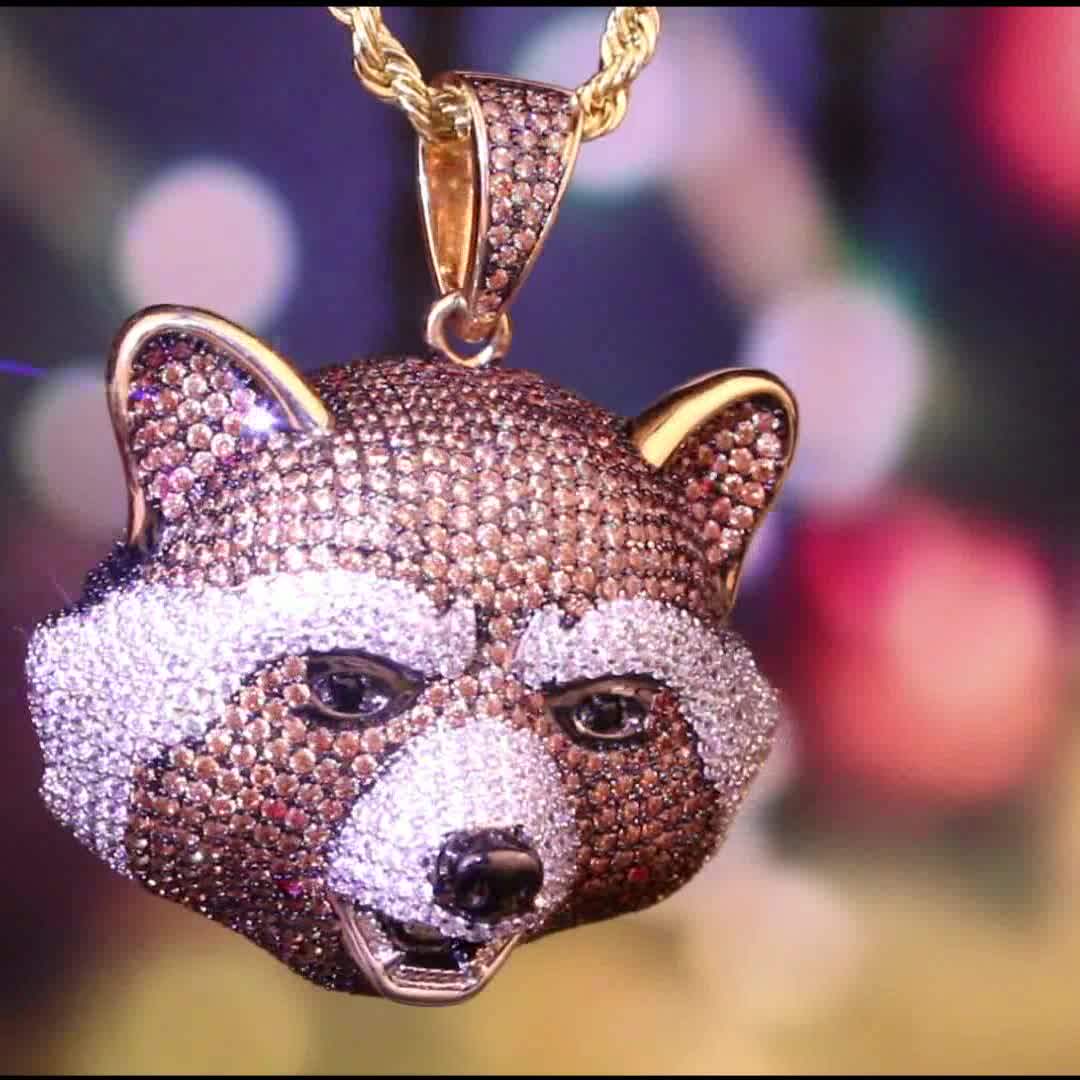 Krkc&co 14k Iced Out Diamond Pendant Rocket Raccoon Pendant Men Hip Hop ...