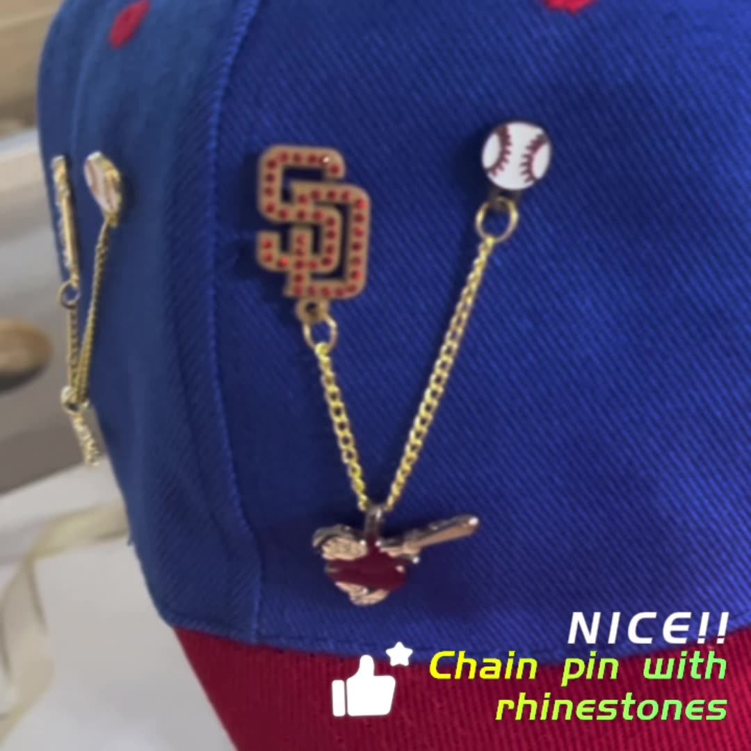 Custom Snapback Baseball Hat Pin With Chain With Diamonds Rhinestone ...