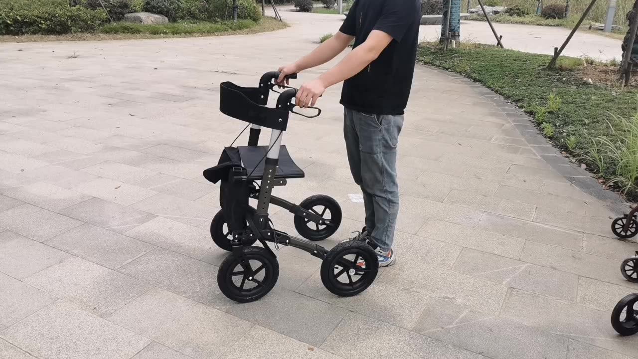 Outdoor Aluminum Walker Rollator With 12 Inch Pneumatic Wheel For ...