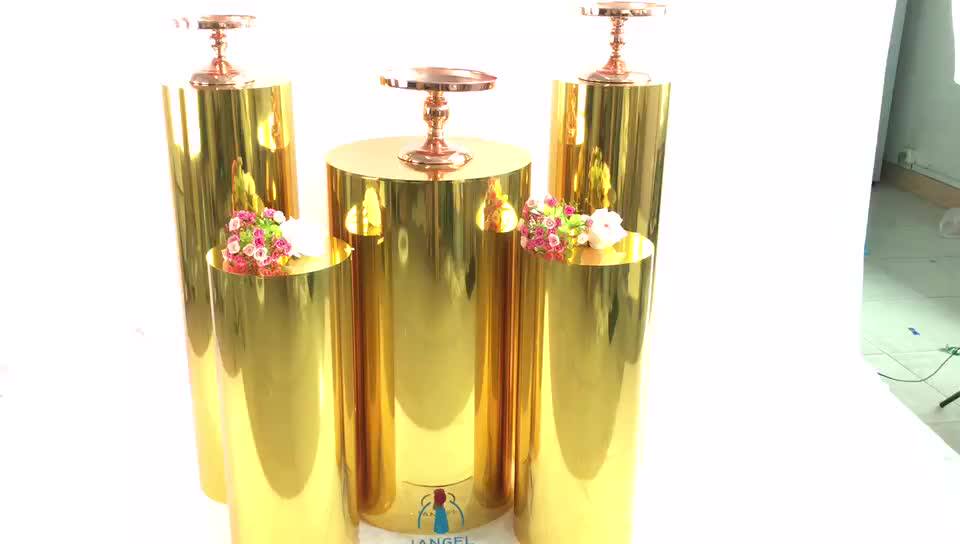 Iangel Customized Gold Acrylic Wedding Cylinder Round Plinth,Gold Round ...