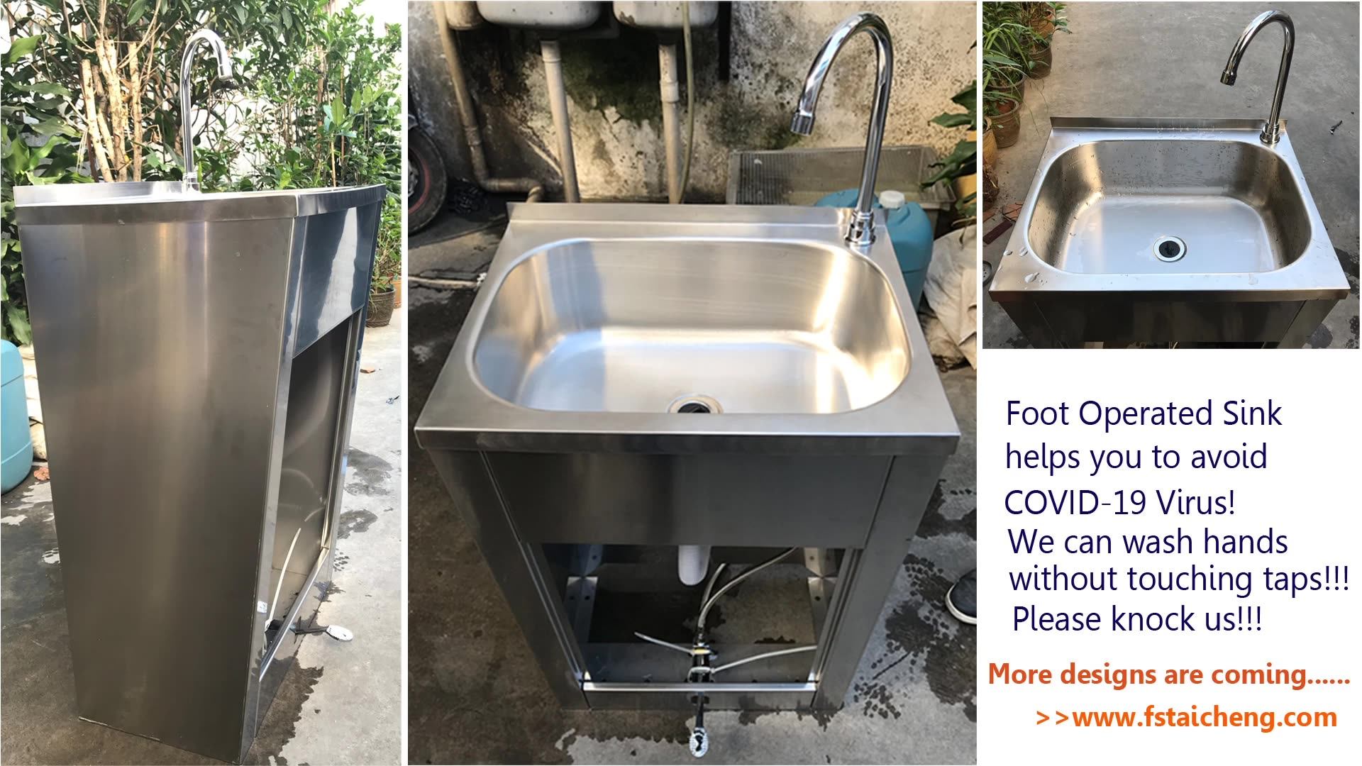 Stainless Steel Medical Hospital Hand Washing Sink With Foot Operated ...