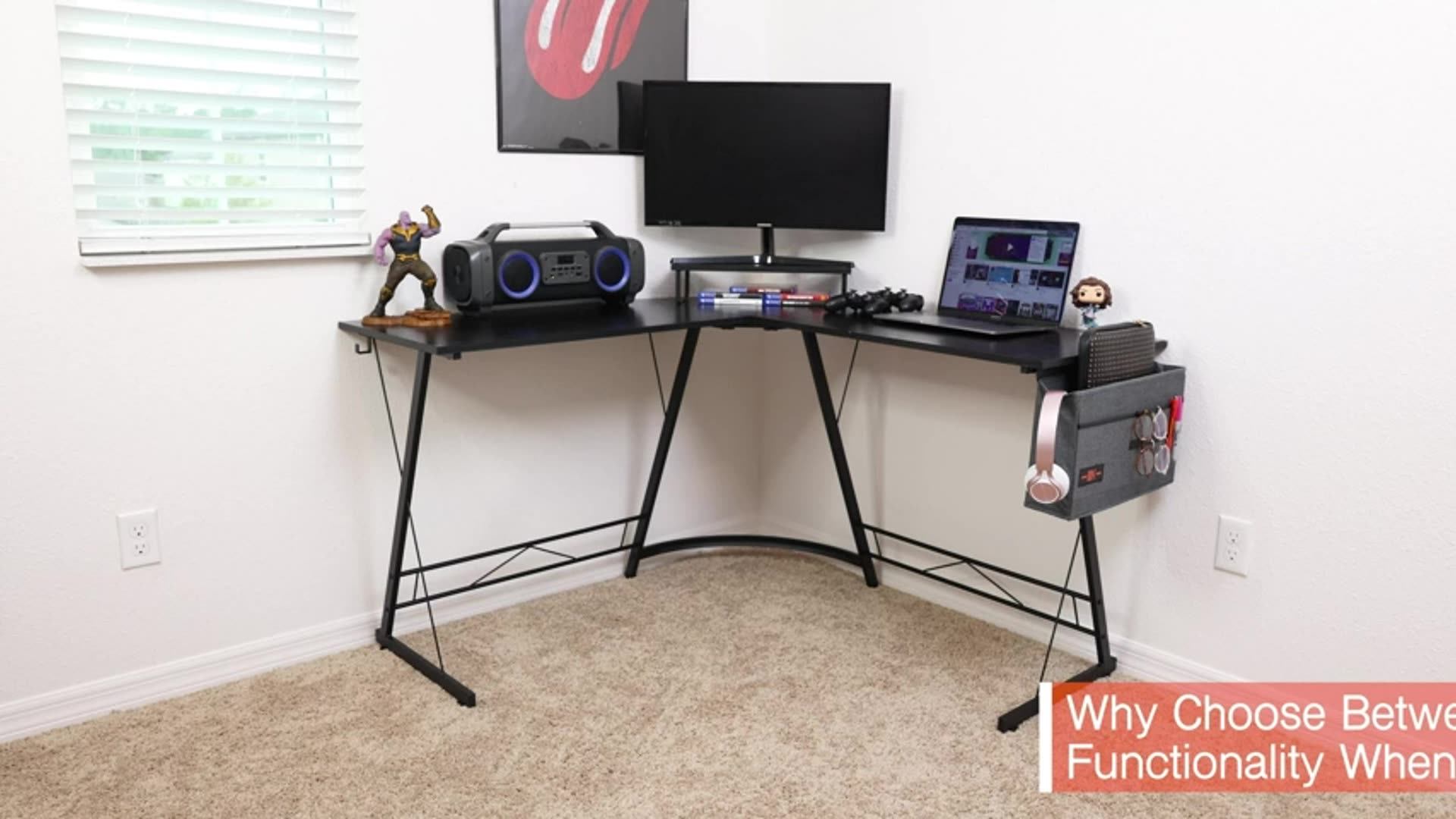 Modern L Shaped Gaming Table With Power Outlets Home Office Round ...