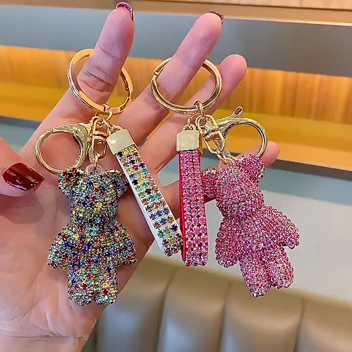 Cute Cartoon Diamond Bear Keychain Fashion Full Rhinestone Bear Doll ...