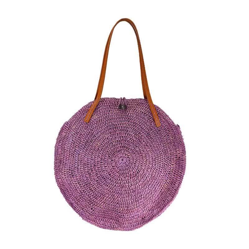 Round Straw Raffia Tote Bag With Leather Straps Handmade Raffia Straw ...
