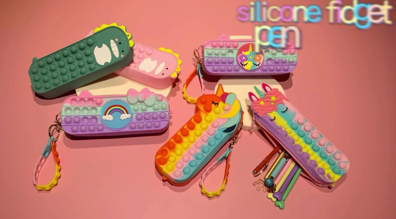 Custom Animal Cute Silicone Unicorn Pop Fidget Pencil Case Kids ...