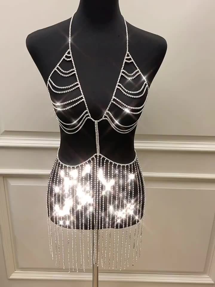 Crystal Rhinestone Tassel Body Chain Dress Underwear Party Nightclub ...