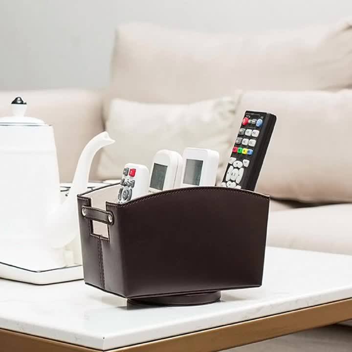 Handmade Pvc Leather Rotating Storage Holder Remote Control Organizer ...