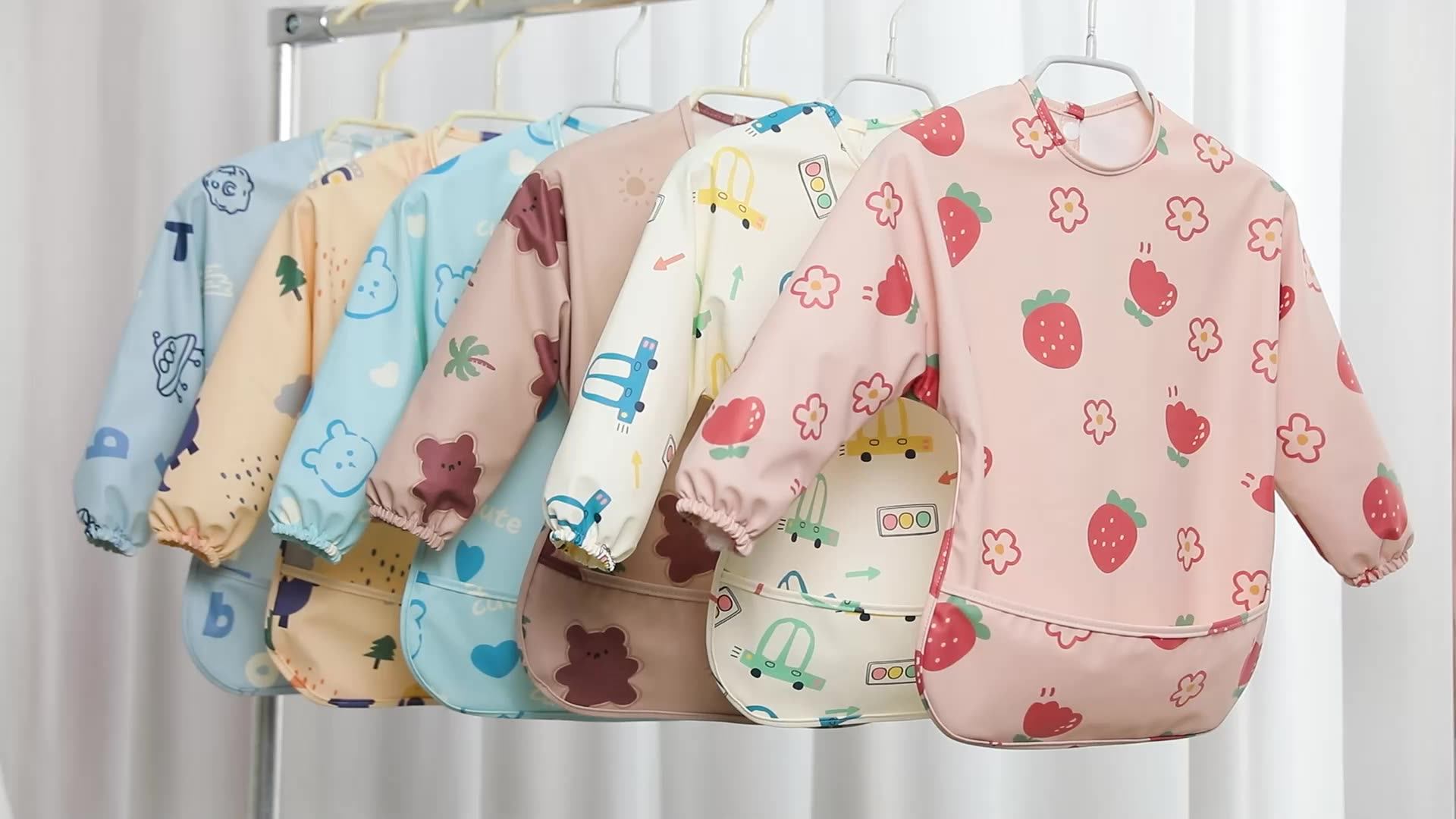 New Trend Waterproof Mess-proof Long Sleeve Bib Baby Art Smock Pu Bib ...