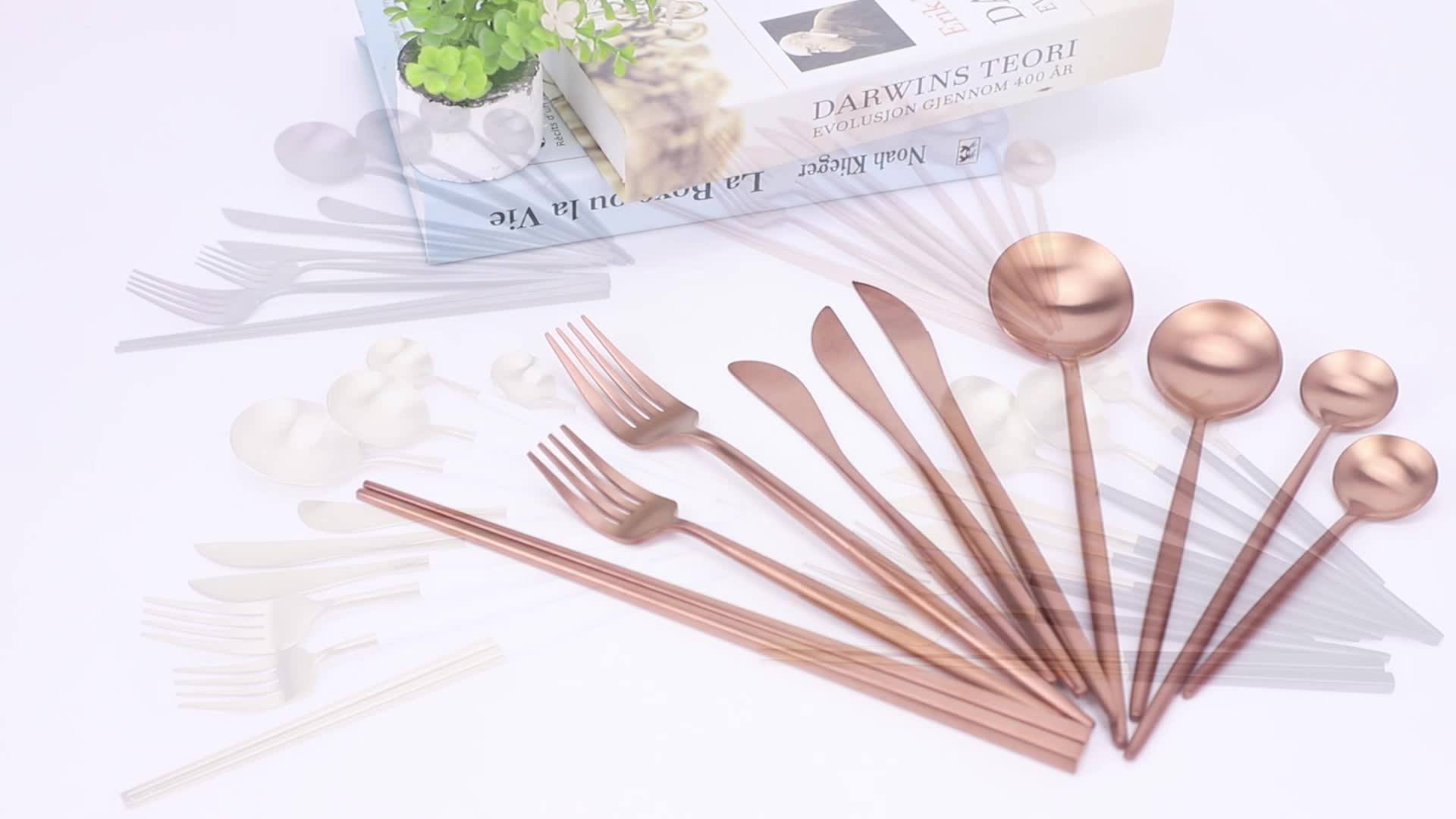 Hotel Supplies Golden Catering Utensils Gold White Cutlery Set Design ...