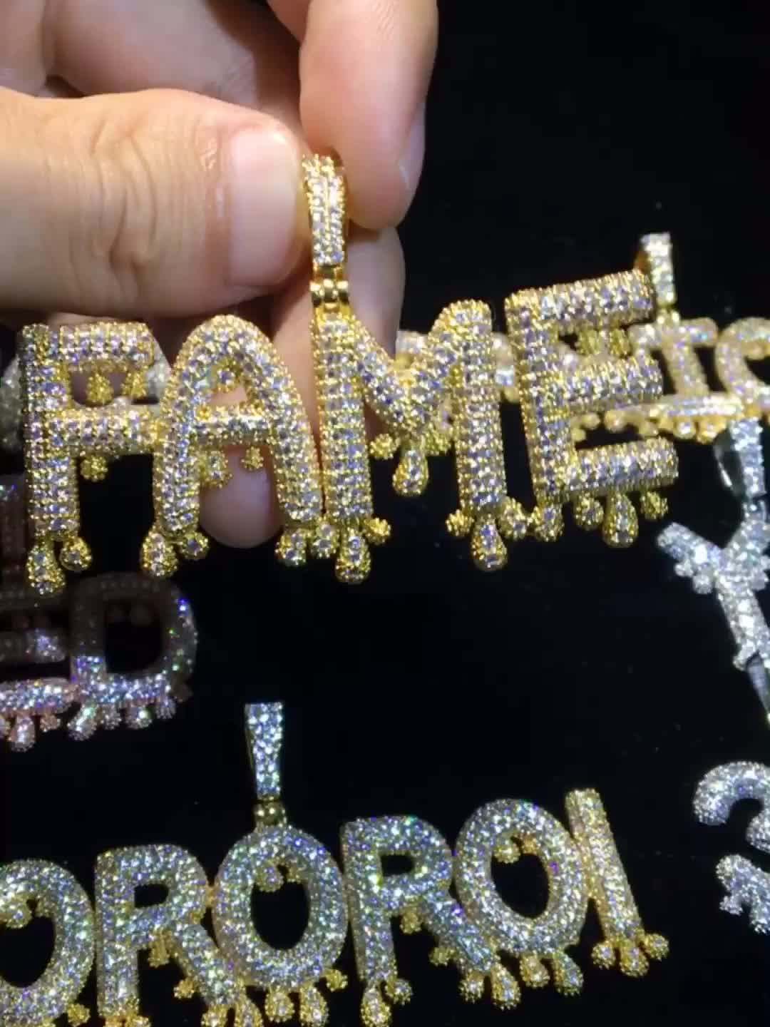 Hiphop Iced Out Cz Alphabet Letter Numbers Water Dripping Charms ...