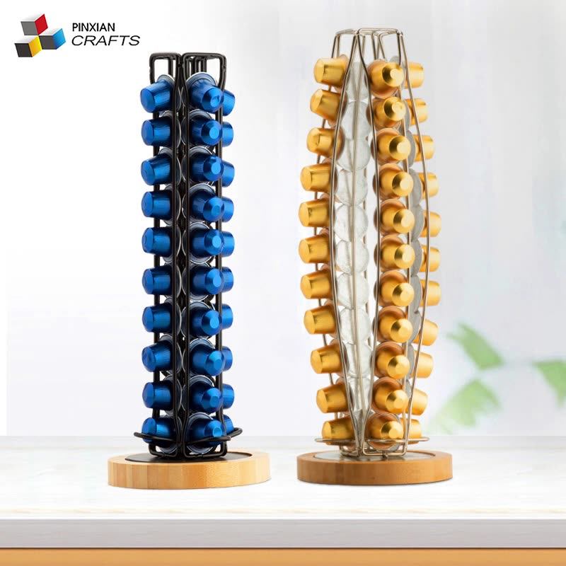 Metal Material Capsule Holder Storage Wooden Bottom 360 Revolving ...