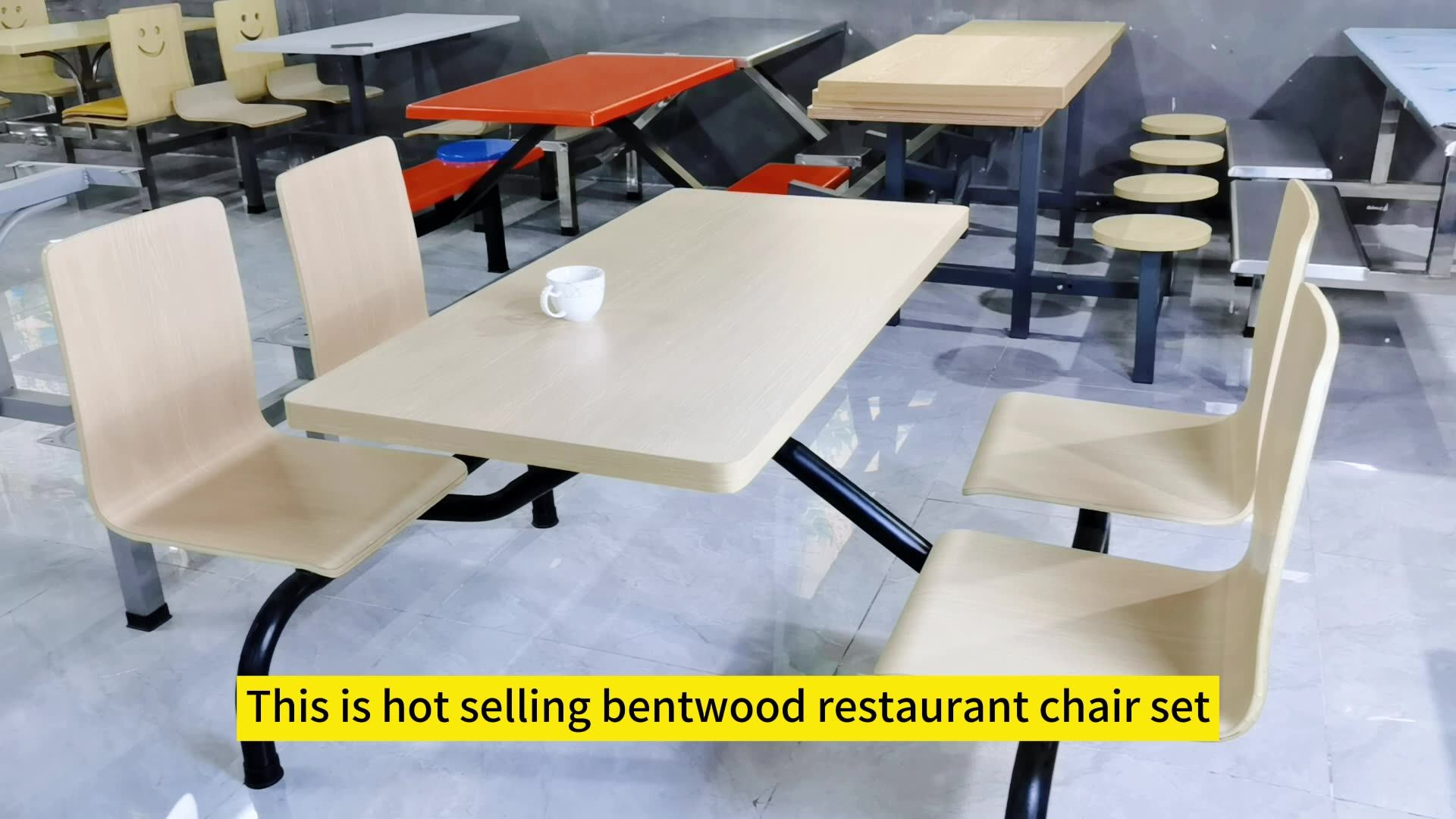 Restaurant Seating Furniture Connected Table Set Bentwood 4-seating ...