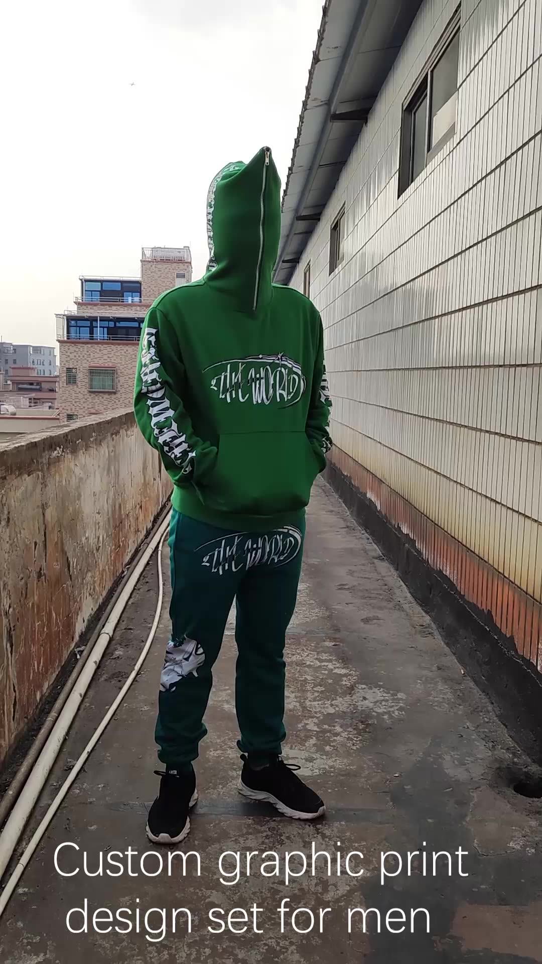 Custom Flared Puff Printing Stacked Sweat Suits Slim Fit Puff Print Men ...