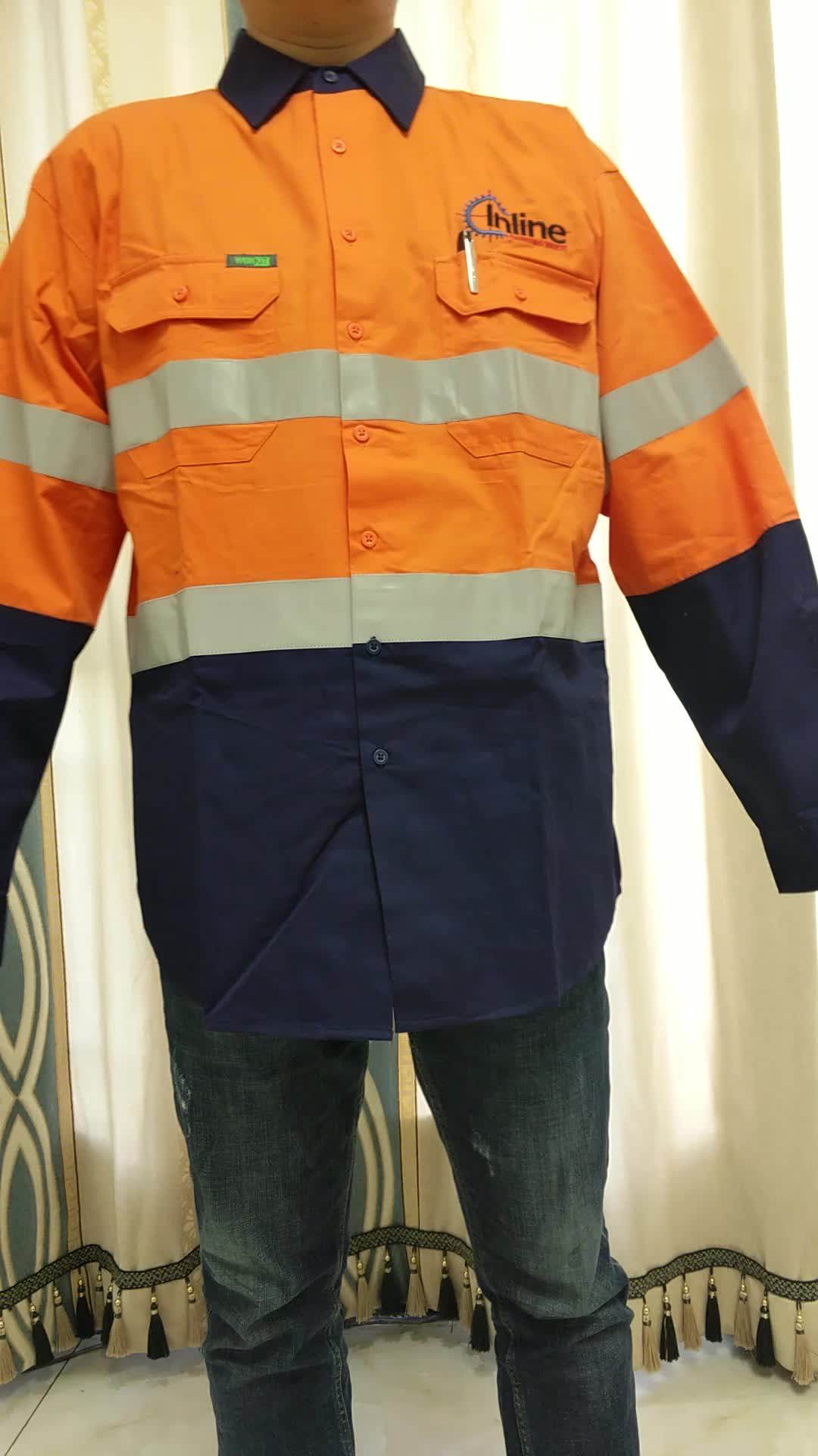 Button Up Construction Orange And Grey Hi-vis Workwear Work Shirts ...