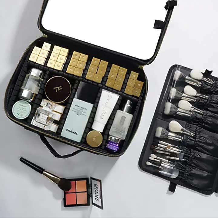 Custom Female Cosmetic Case Bag With Led Light Mirror Large Capacity ...