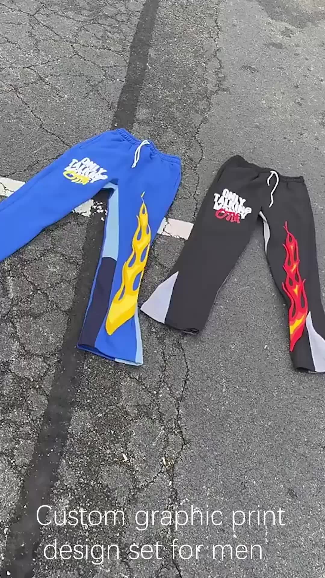 Ysjy Custom Screen Print Loose Thick Baggy Flared Pants Bubble Nylon ...