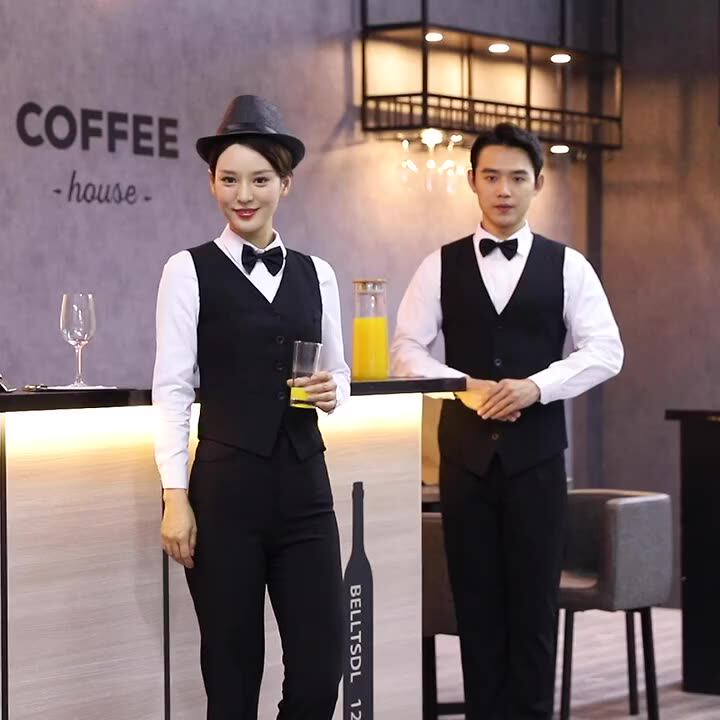 Custom Bartender Waiter And Waitress Uniform Unisex Button Vest For ...