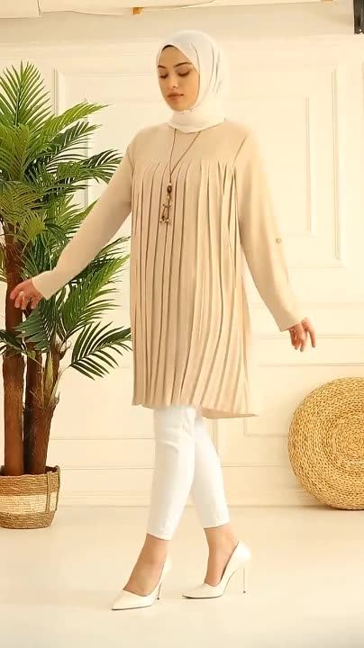 Woman Pleated Tunic Long Sleeve Muslim Tops Women Abaya Dubai Vintage ...