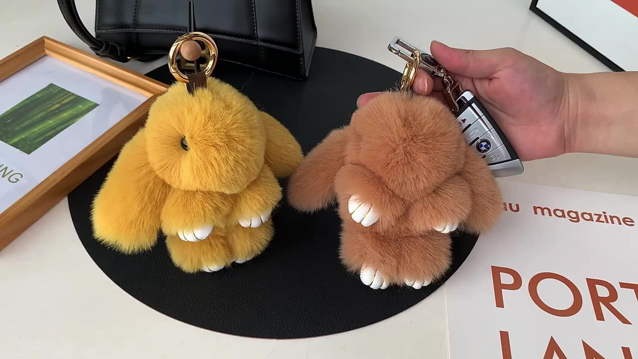 Hot 18cm Bunny Doll Keychain Soft Faux Fur Pom Pom Fluffy Plush Pendant ...