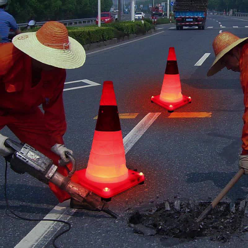 Orange Led Flashing Collapsible Traffic Cone For Outdoor Warning - Buy ...