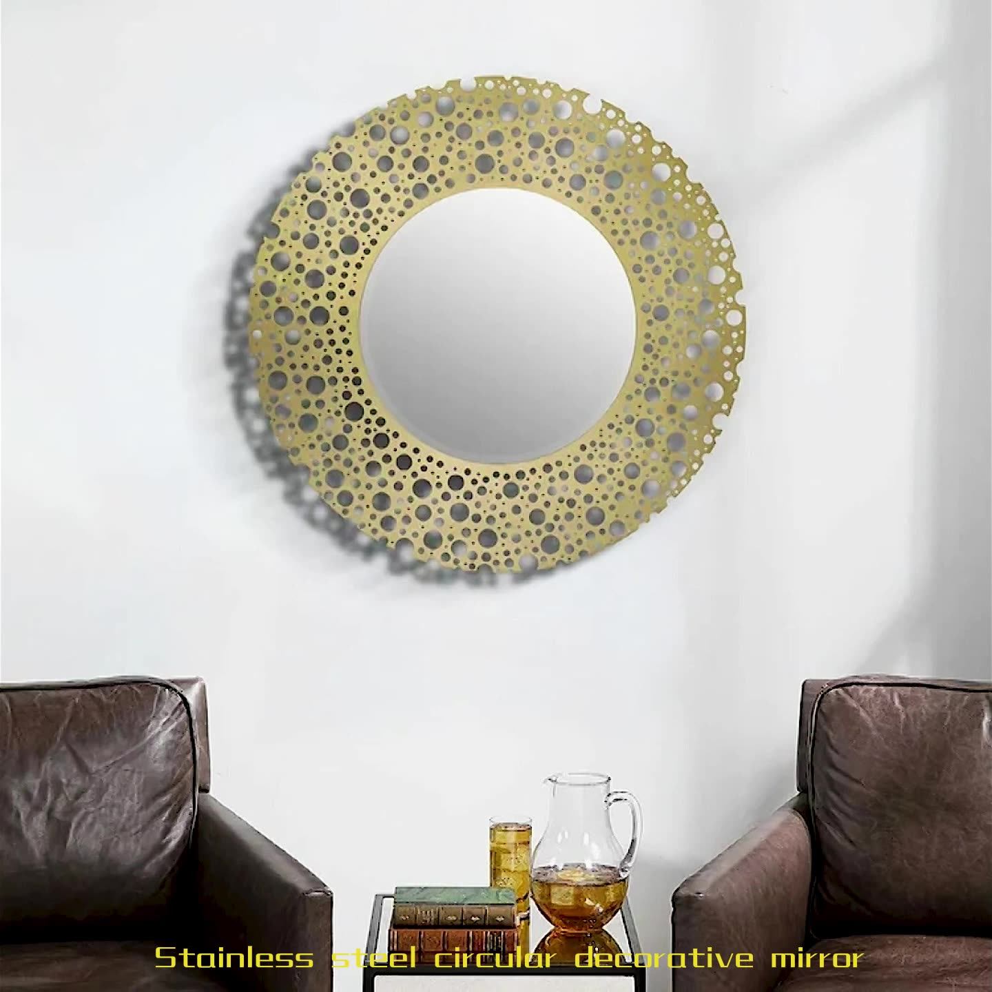 Modern Luxury Living Room Decorative Antique Gold Metal Frame Round ...