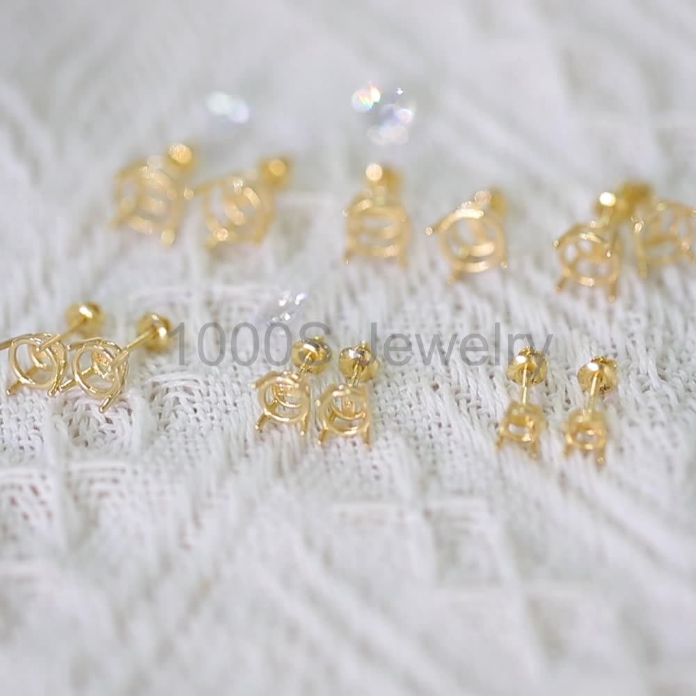 Professional Custom 14k Soild Gold Inlay Earring Settings Diamond Stud ...