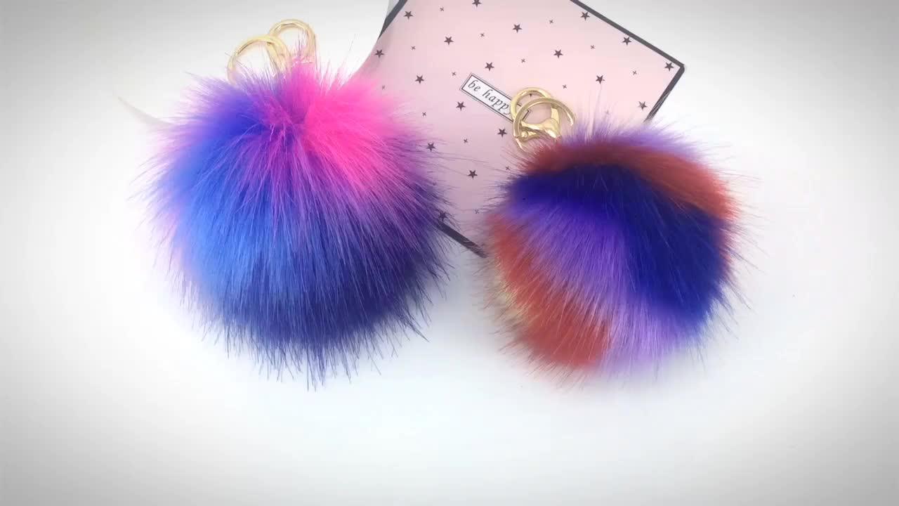 Top Quality Custom Puff Fluffy Key Chain Fox Fur Ball Keychain Rabbit ...