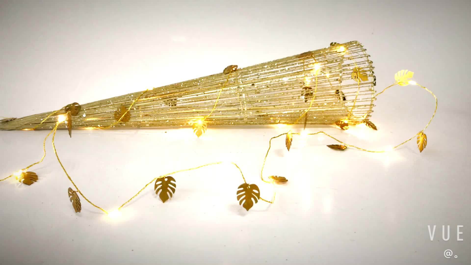 18lt Gold Metal Palm Tree Leaf Lights Battery Operated Led Copper Wire ...