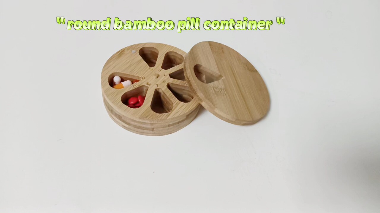 Natural Weekly Bamboo Pill Organizer Custom Logo Round Pill Box ...