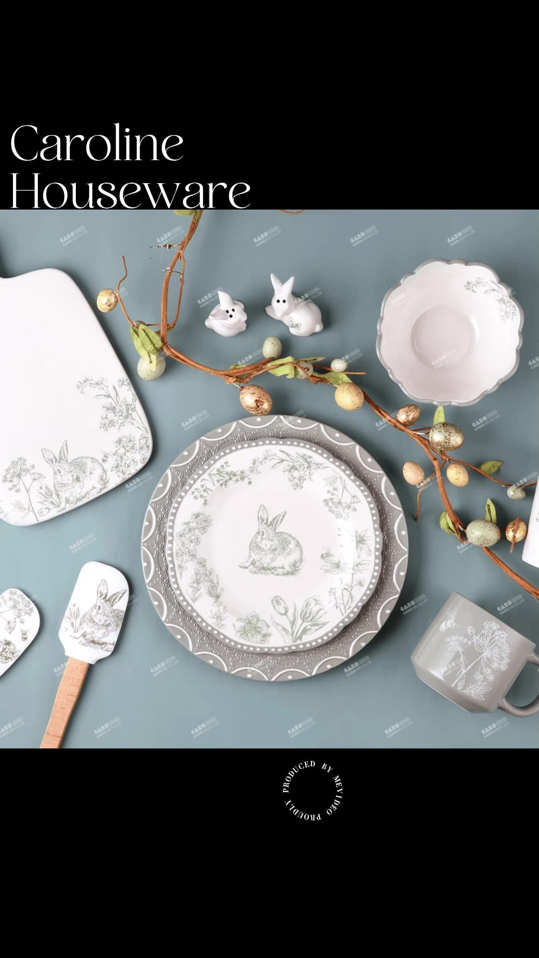 Caroline Design White And Grey Rabbit And Plant Series Ceramic ...