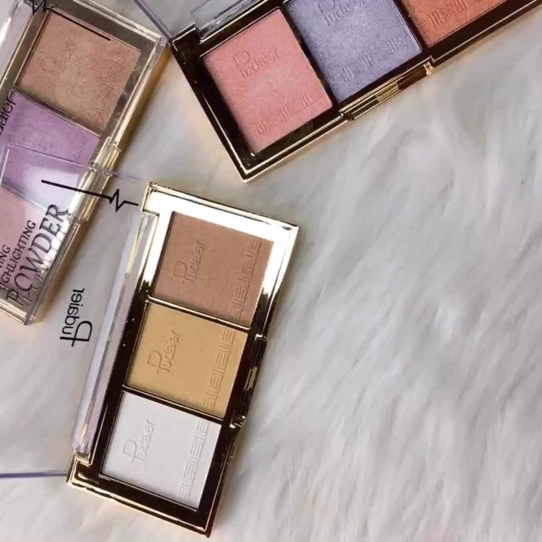 Pudaier 3 Color Highlighter Palette Pressed Powder Makeup Highlighter ...