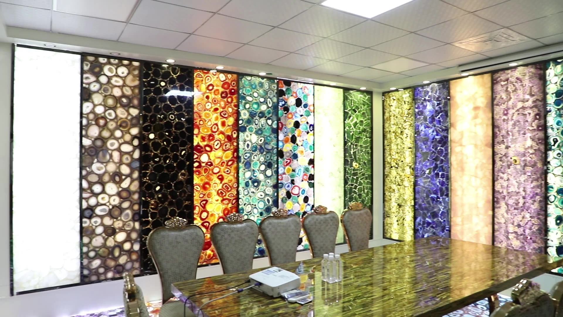 Luxury Wall Countertop Decor Blue Backlit Agate Slab Quartz Stone Floor ...