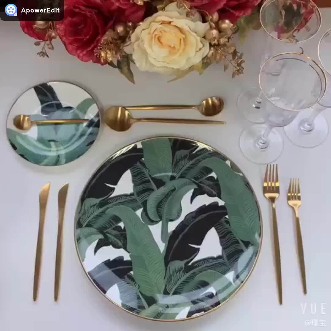 Hot Selling Green Leaf Dinnerware Charger Plates Porcelain Dinner Set ...