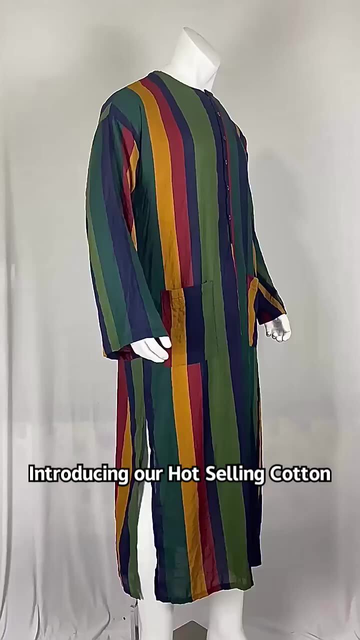 Hot Selling Cotton Khamis Arab Islamic Clothing Daffah Robe Stripe ...
