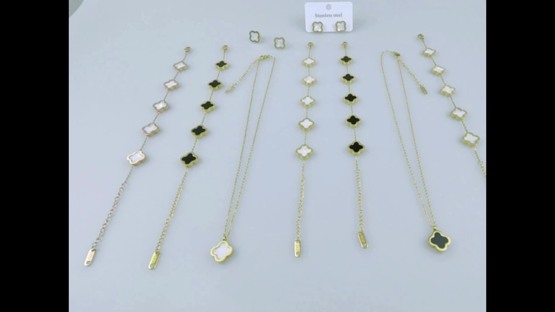 Lucky Four Leaf Clover Jewelry Set 18k Gold Plated Stainless Steel Four ...