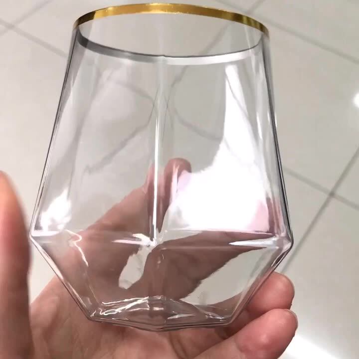 30 Pack Diamond Shaped Plastic Stemless Glasses Disposable 12 Oz Clear ...