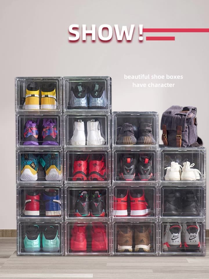 For Display Sneaker Box Easy Assembly Magnet Clear Door Acrylic Shoe ...