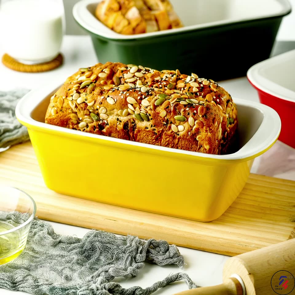 Popular Rectangle Shape Ceramic Bread Baking Pan With Two Handles ...