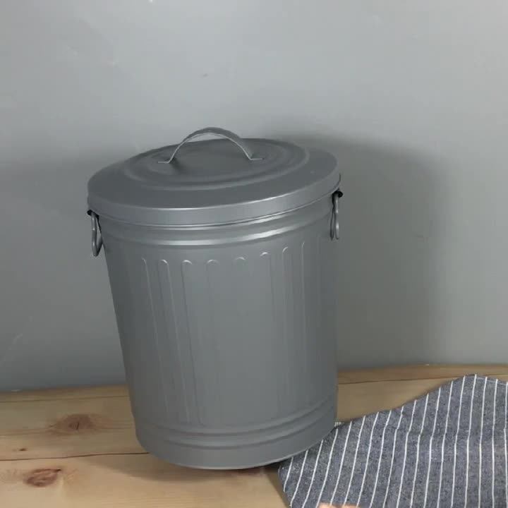 Food Waste Galvanized Iron Garbage Can Trash Can White Metal Kitchen ...