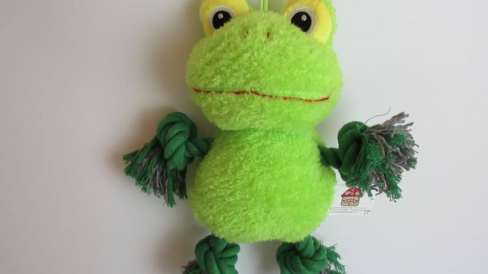 Plush Cotton Stuffed Frog With Rope Knot Squeaky Sound Toy Sheep Dog ...