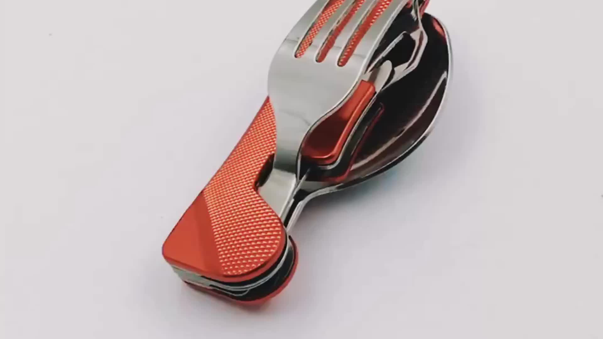 Camping Spoon Fork Knife Set Travel Reusable Cutlery 3 In 1 Picnic Stainless Steel Flatware Sets