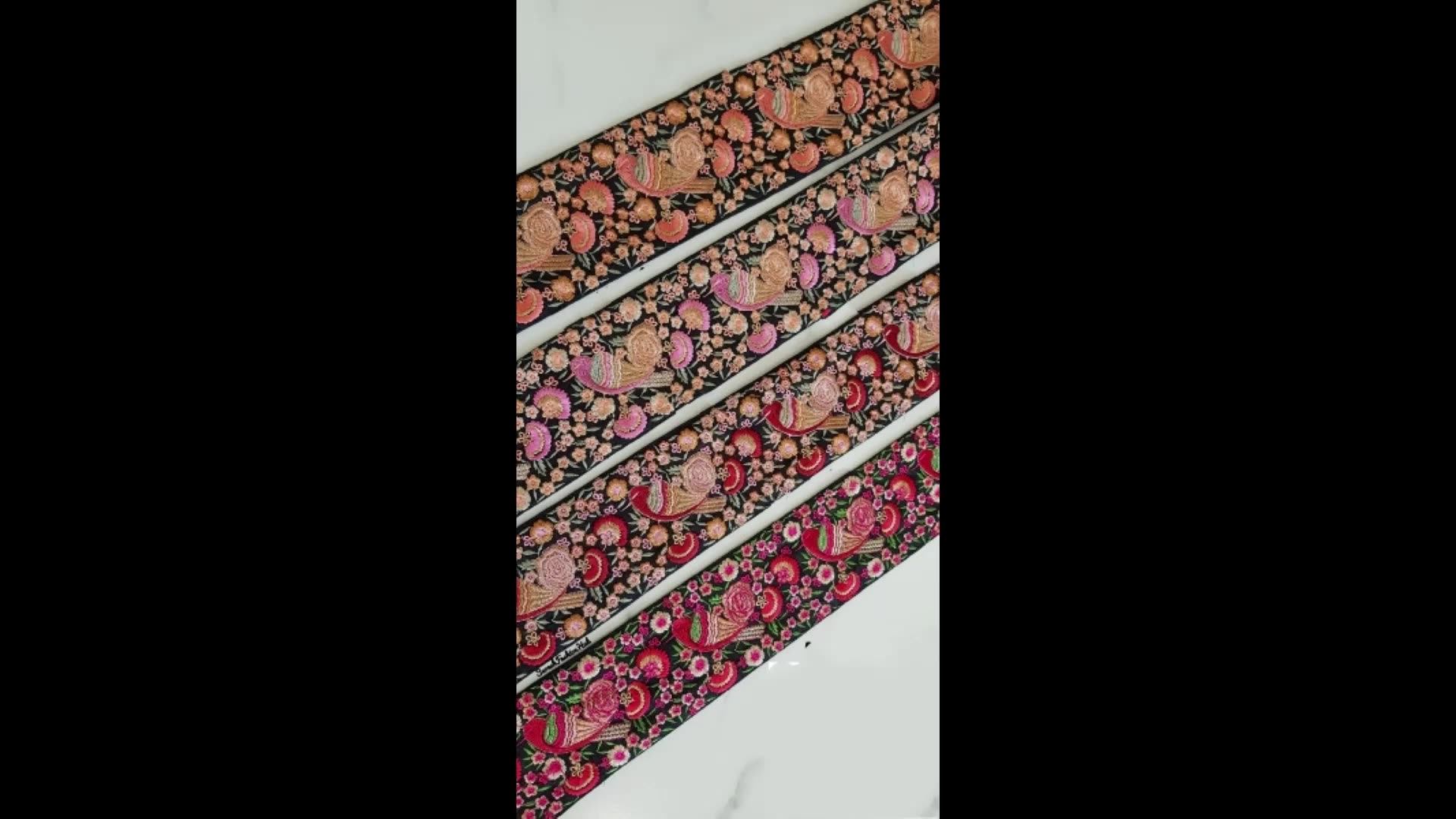 Custom Made Machine Embroidered Ribbons & Laces In Sequins Embroidered ...