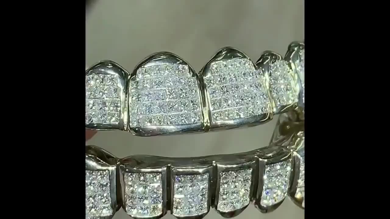 Hiphop Custom Grillz 925 Sterling Silver Invisible Setting Princess Cut ...