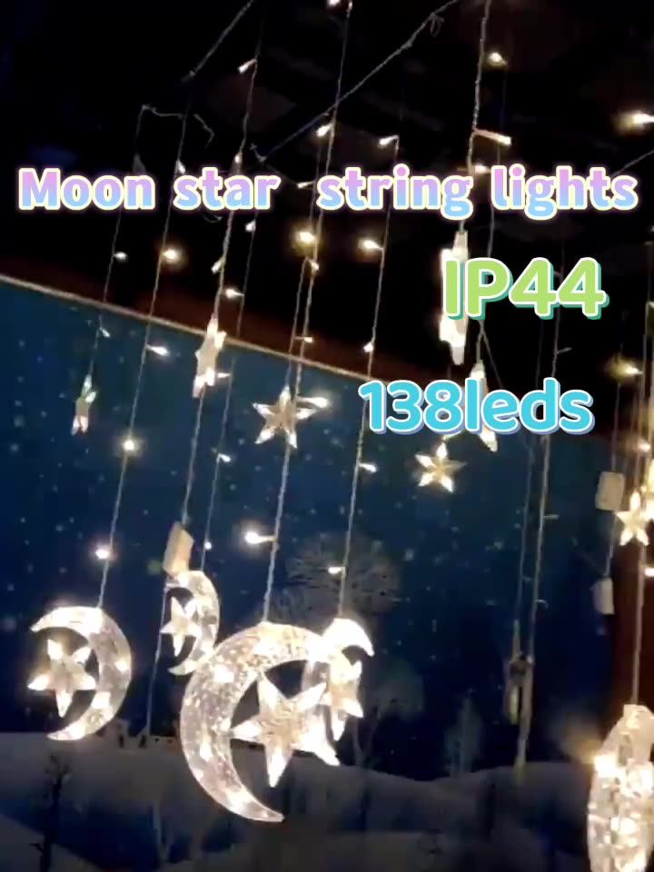 138 Star Moon Curtain String Lights Battery Powered Star Moons Led ...