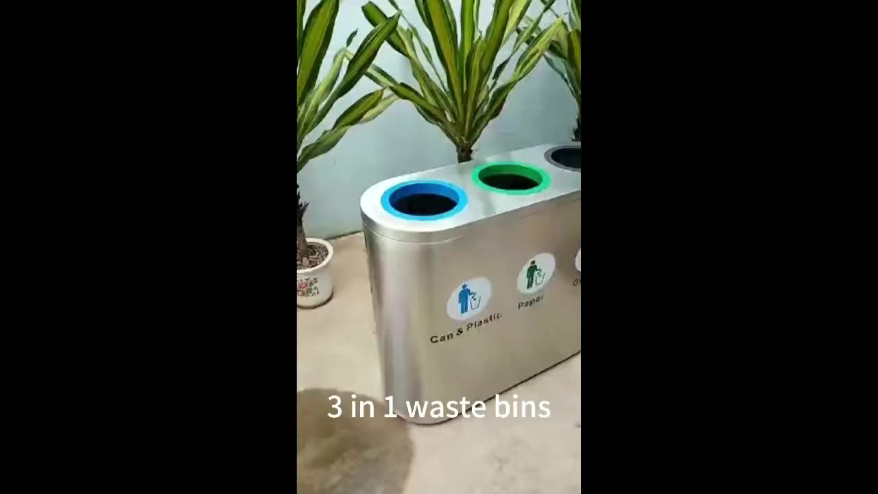 In Stock Factory Wholesale Oval Stainless Steel Trash Bin 3 In 1 Waste ...